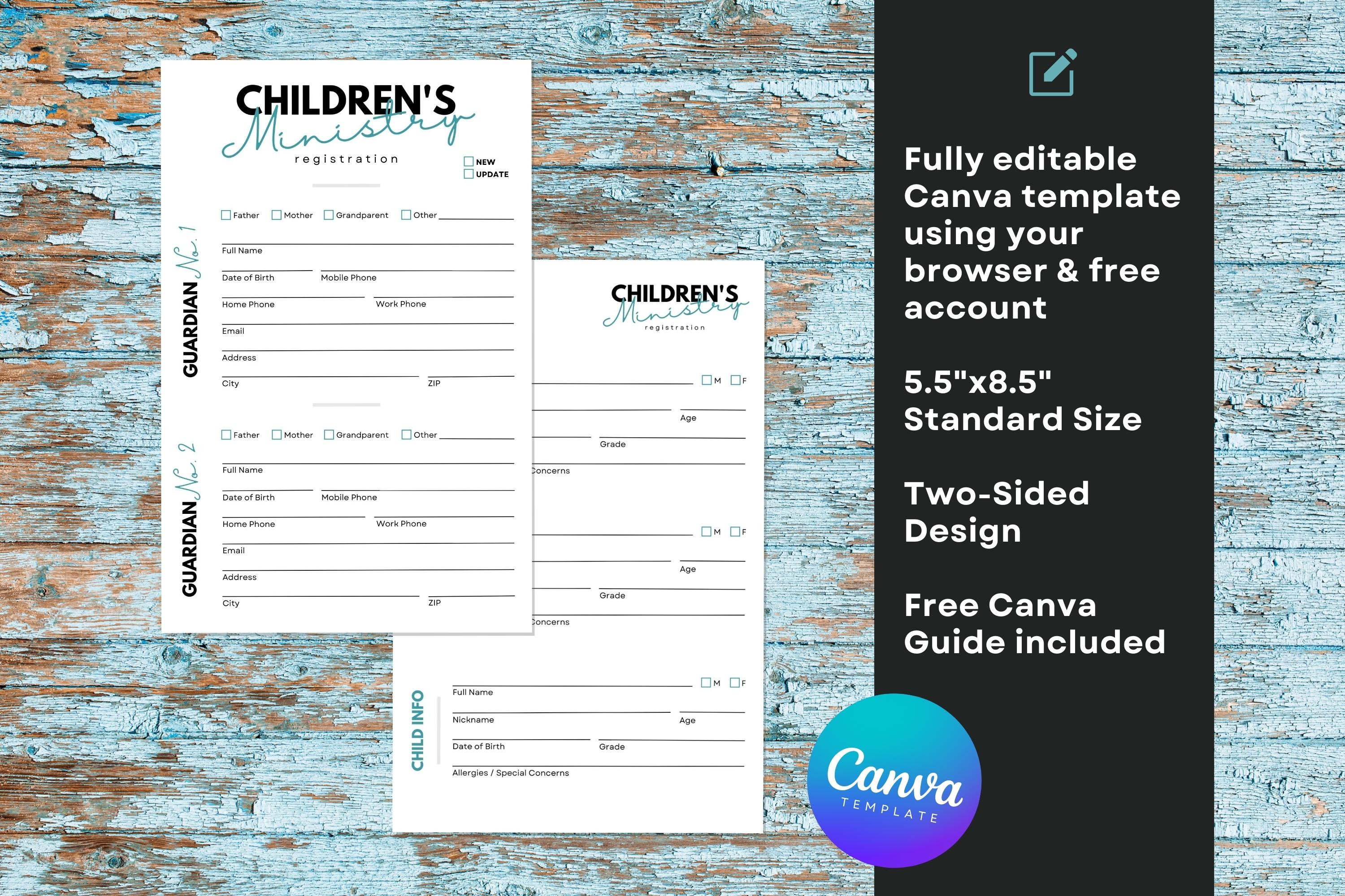 Children's Ministry Registration Card Canva Template, Editable Kids ...