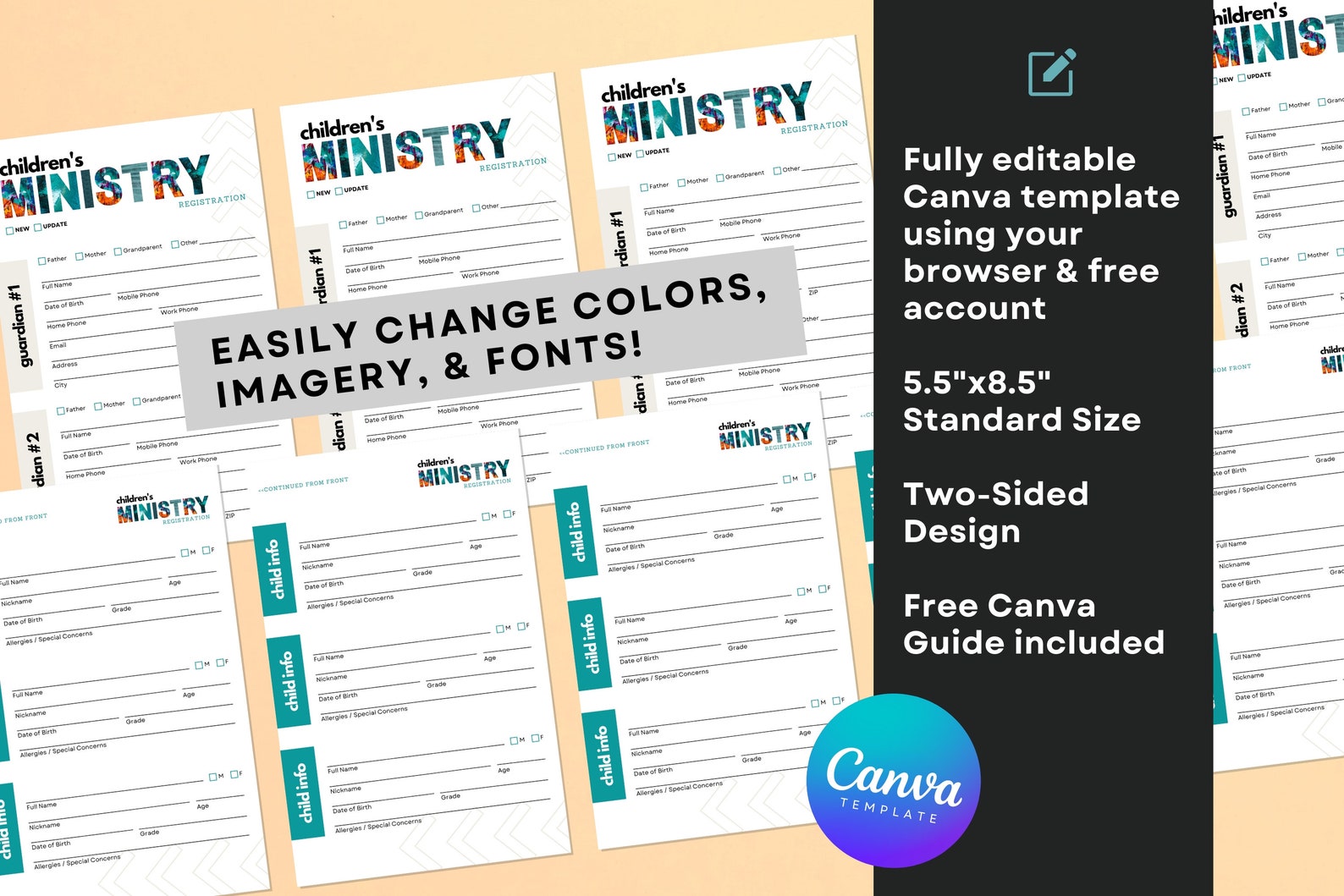 Children's Ministry Registration Card Template: Editable Canva Design ...