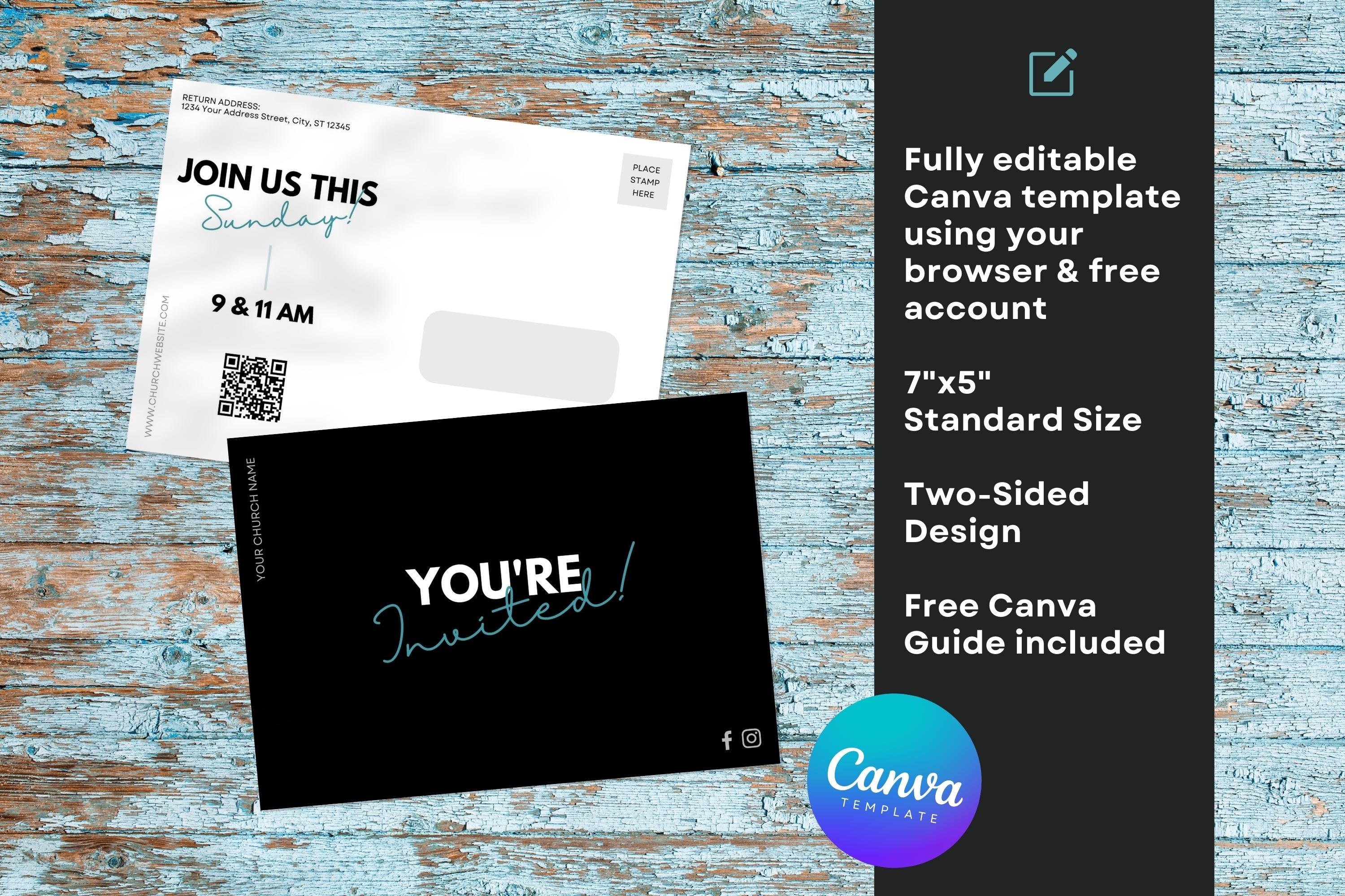 Church Invitation Postcard Template: Modern QR Code Design (canva ...