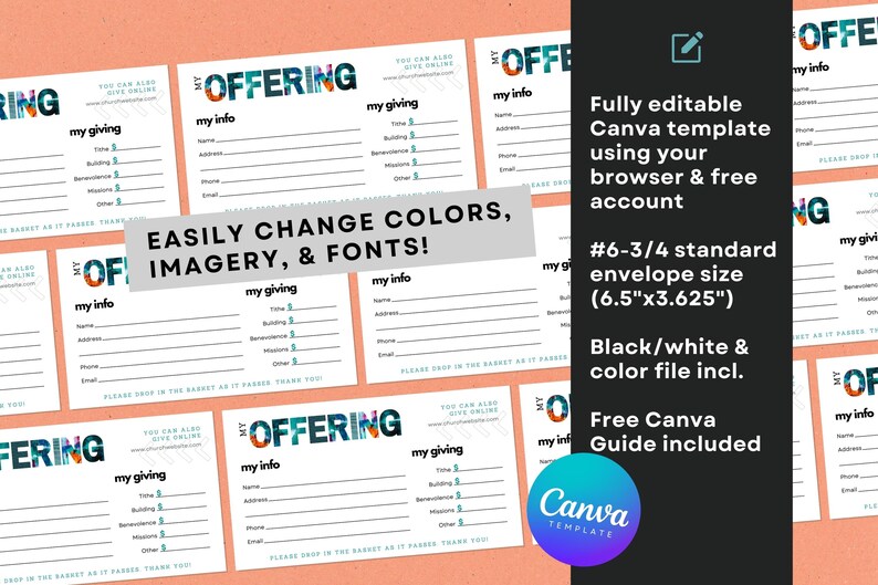 Editable Offering Envelope Canva Template: Church Tithe Collection ...