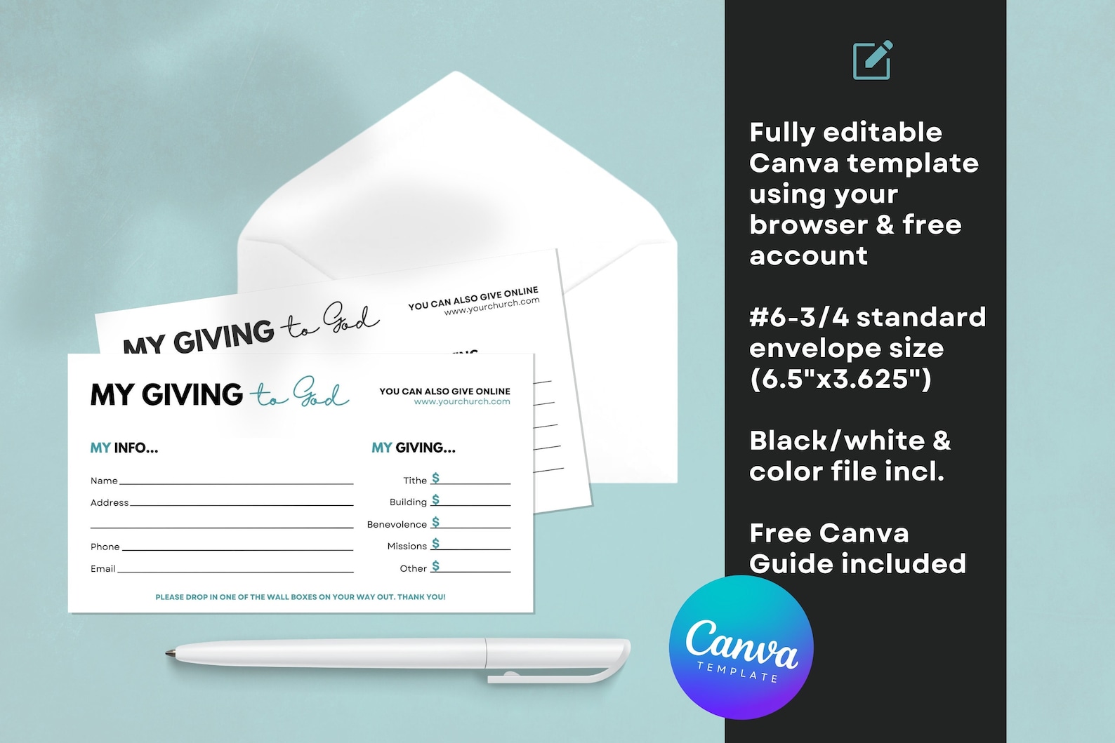 Offering Envelope Canva Template, Tithing Envelope, Editable Offering ...
