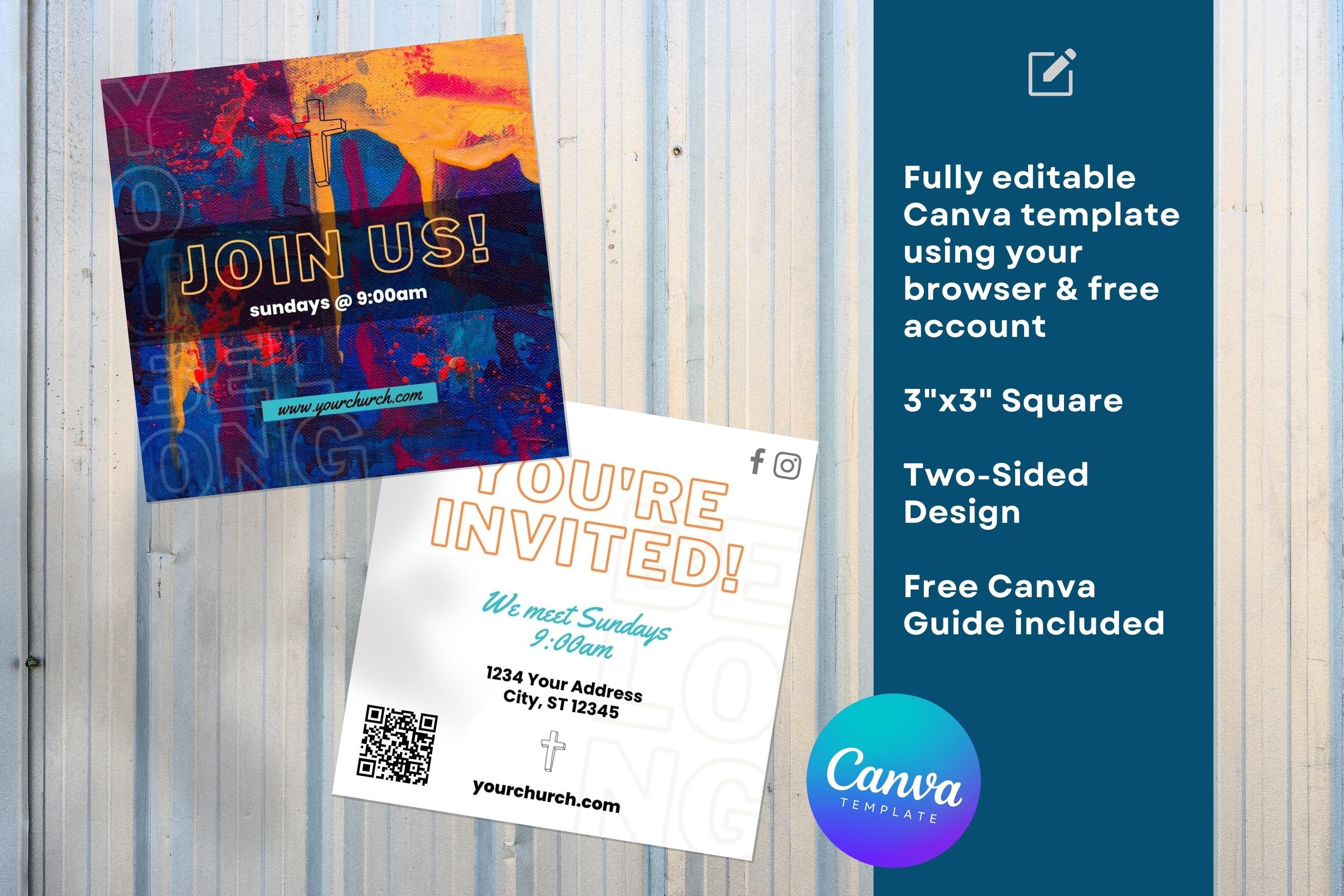 Square Church Invitation Sunday Invitation Card EDITABLE - Etsy