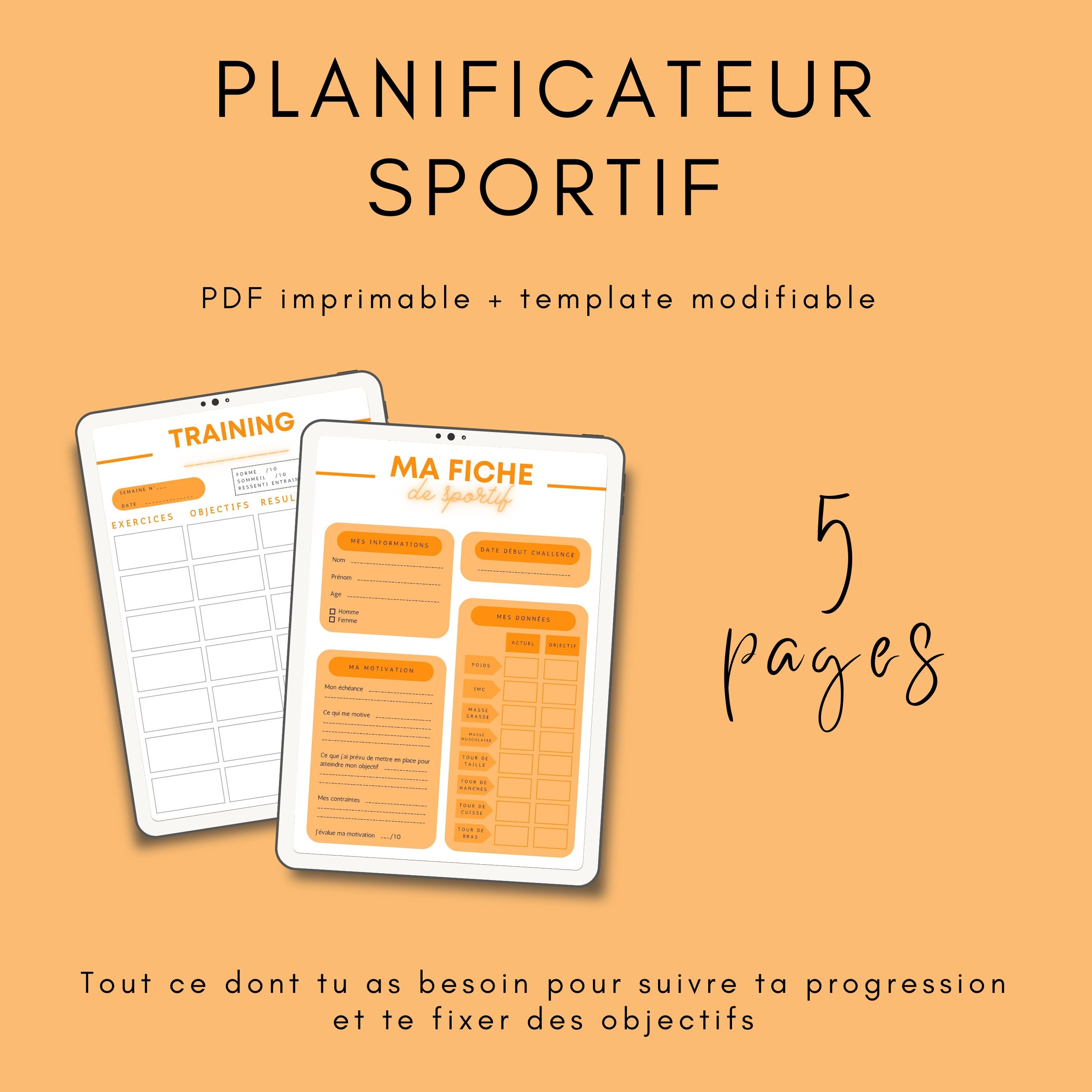 Planificateur sportif en français Fitness planner Organisation sport ...