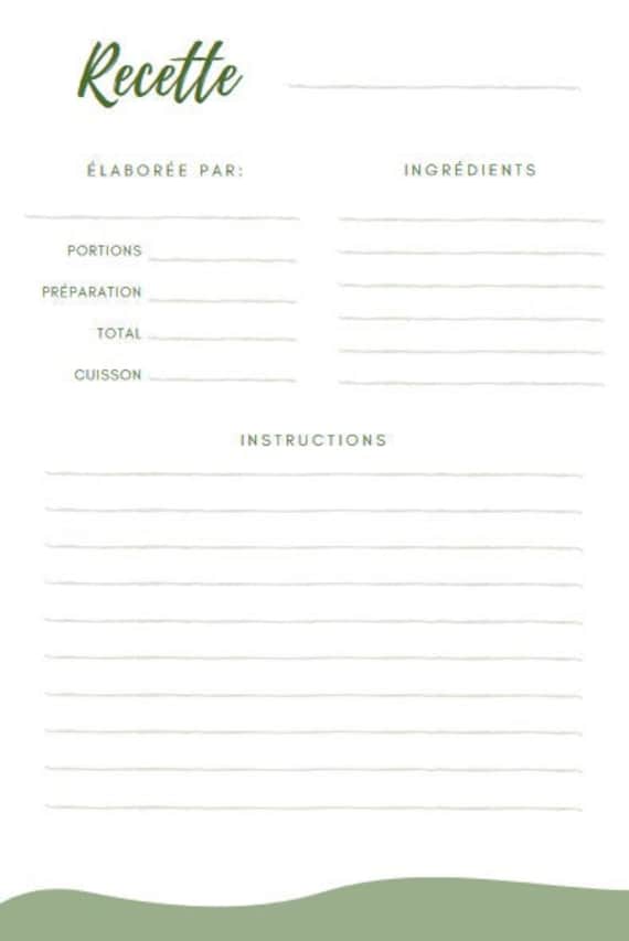 Fiche Recette Imprimable à Compléter - Etsy