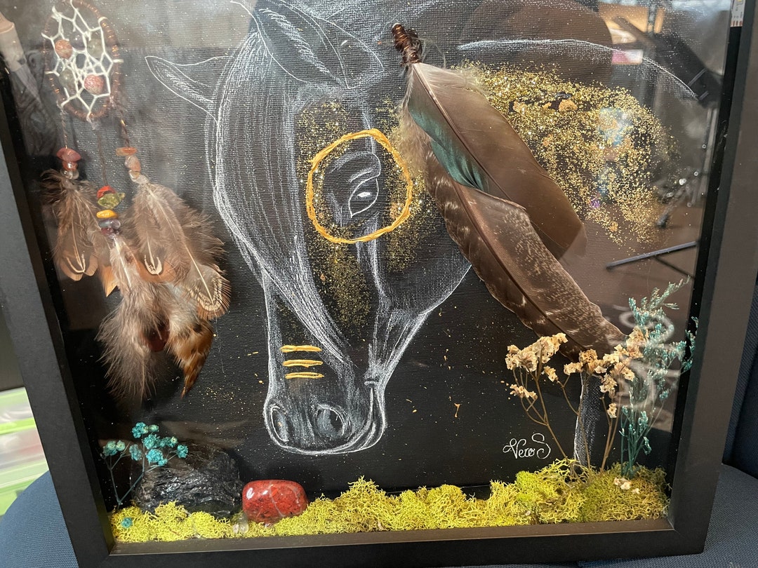 Native American Horse, 12x12 Shadow Box, Native American, Dreamcatcher ...