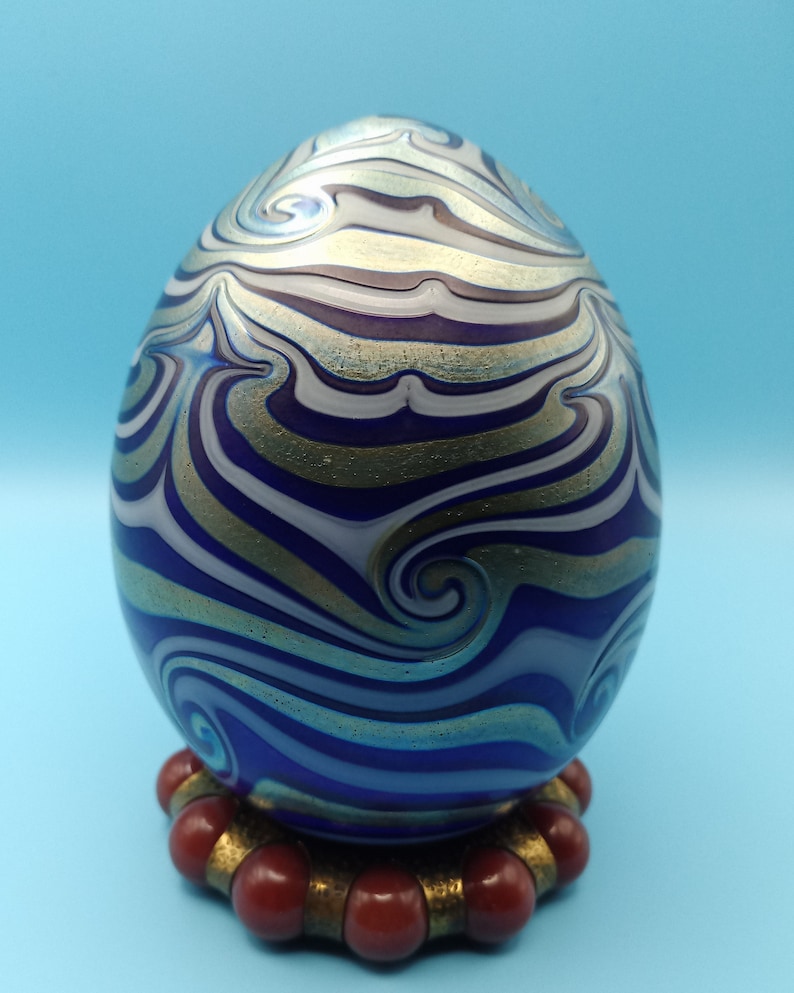 Vandermark Iridescent Cobalt Blue Art Glass Egg 1977 Marked & Dated - Etsy