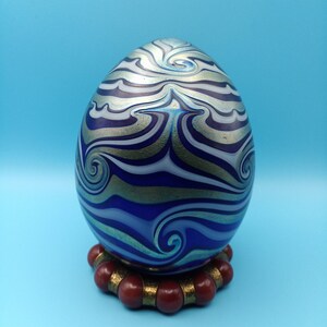 Vandermark Iridescent Cobalt Blue Art Glass Egg 1977 Marked & Dated - Etsy