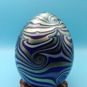 Vandermark Iridescent Cobalt Blue Art Glass Egg 1977 Marked & Dated - Etsy