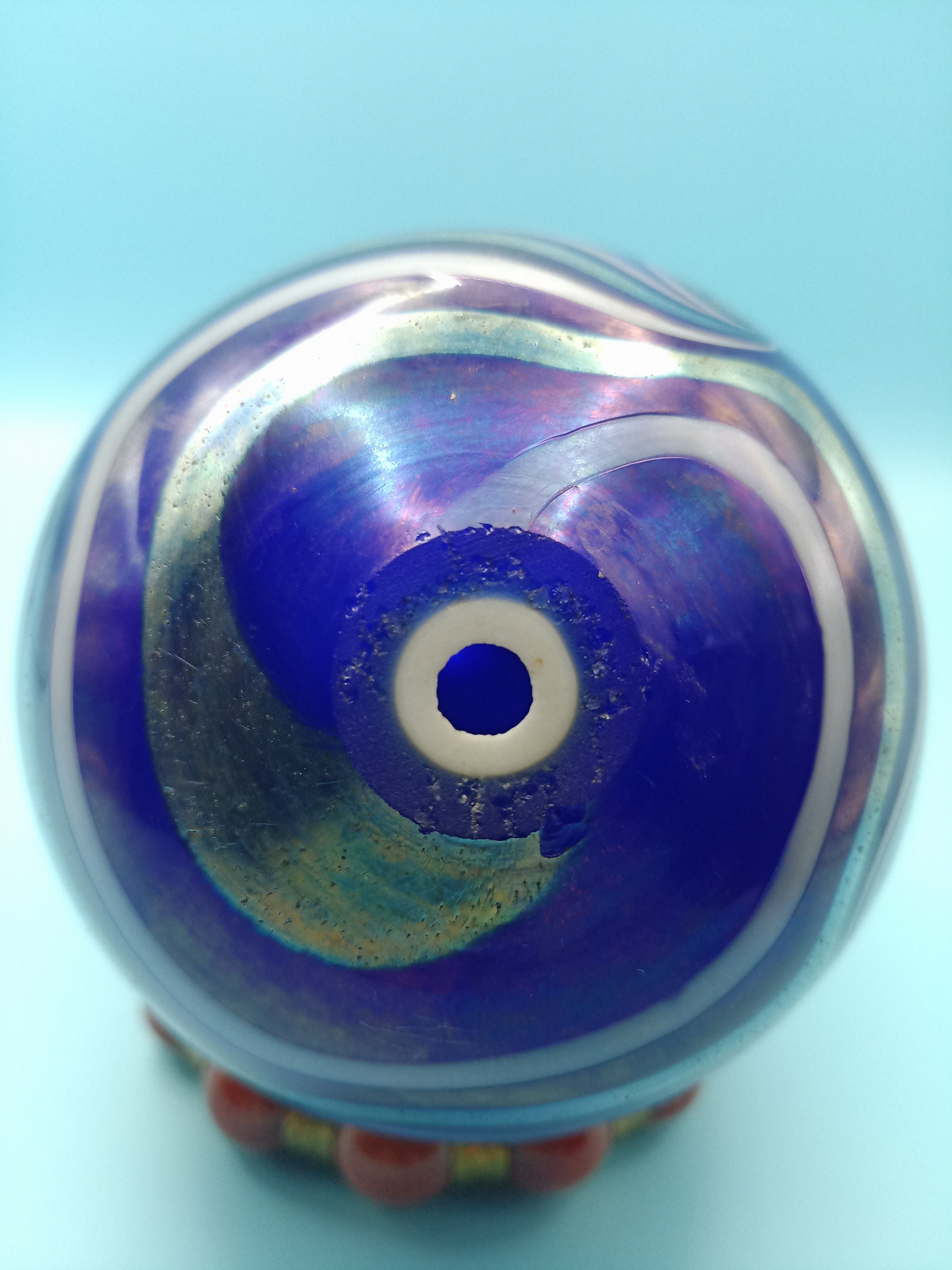 Vandermark Iridescent Cobalt Blue Art Glass Egg 1977 Marked & Dated - Etsy