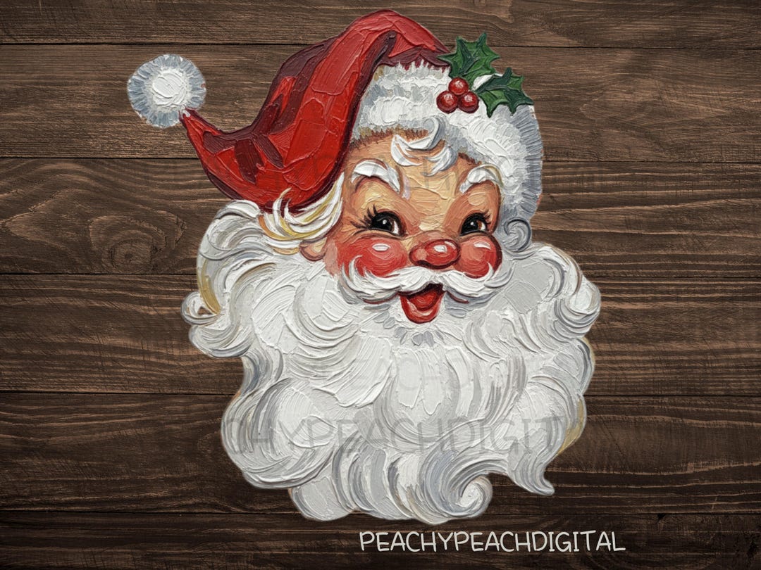 Hand-painted Vintage Retro Santa Design, Digital Download, PNG File ...
