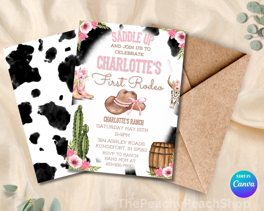 Saddle up First Rodeo Editable Digital Birthday Invitation Canva ...