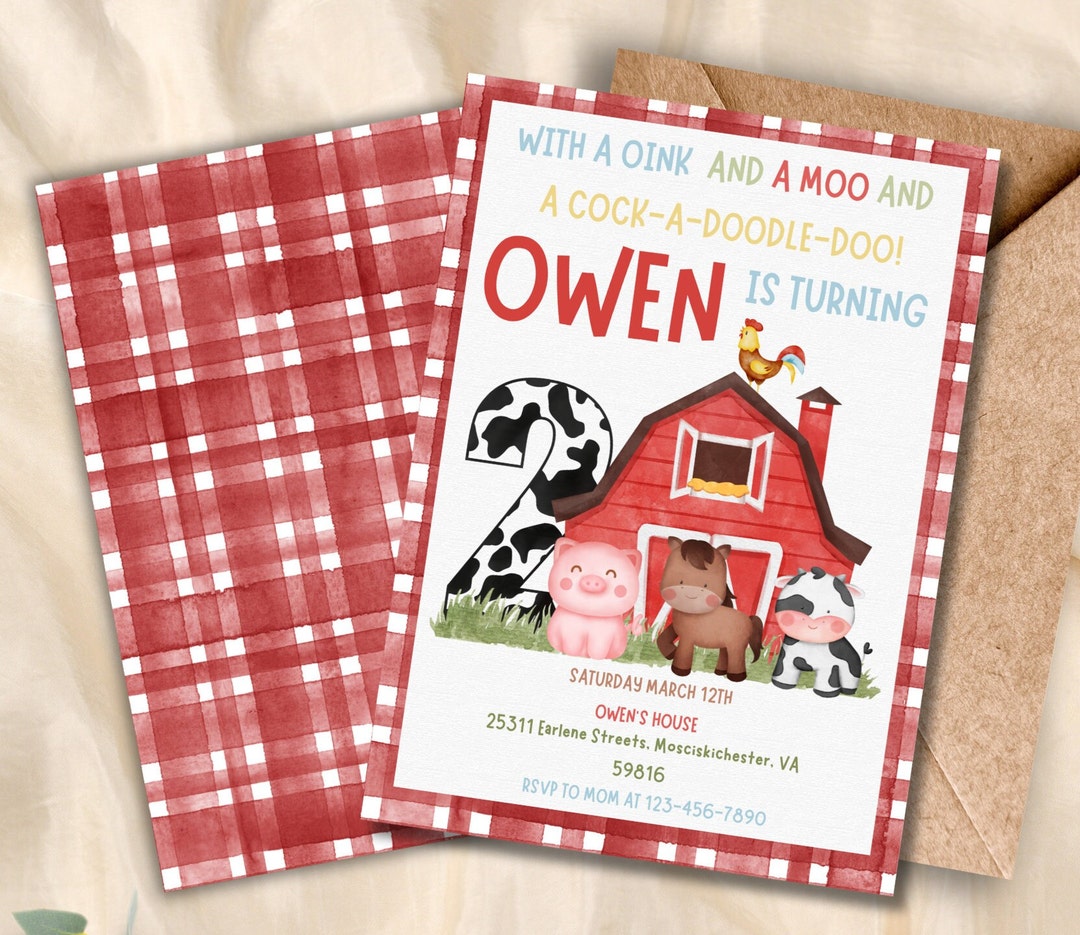 Oink Moo 2nd Birthday Editable Digital Birthday Invitation Canva ...