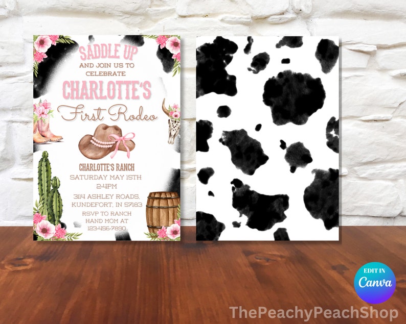 Watercolor First Rodeo Birthday Party Invitation Template, Colorful ...