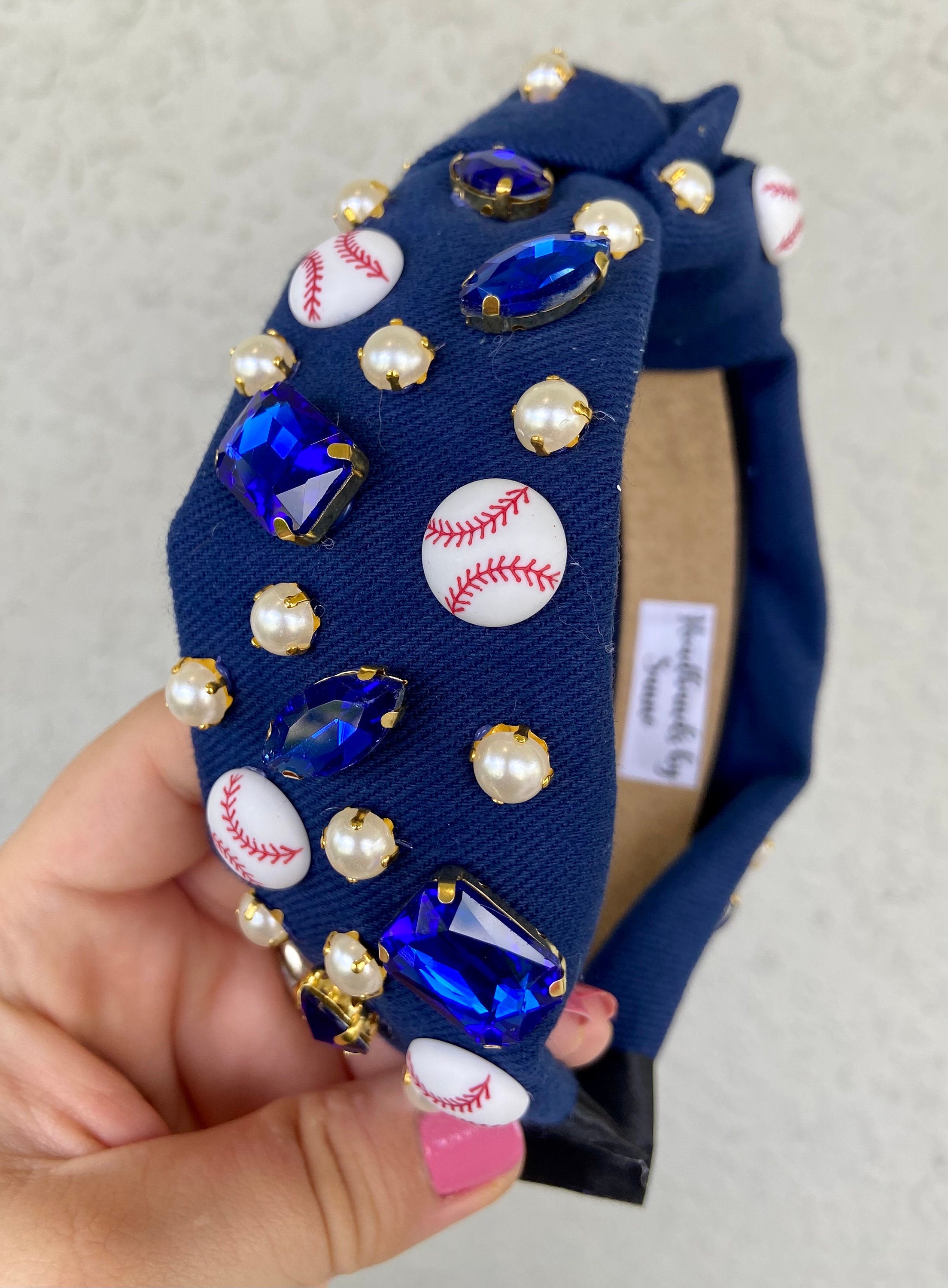 Baseball Red White Blue Black Embellished Knotted Headband - Etsy