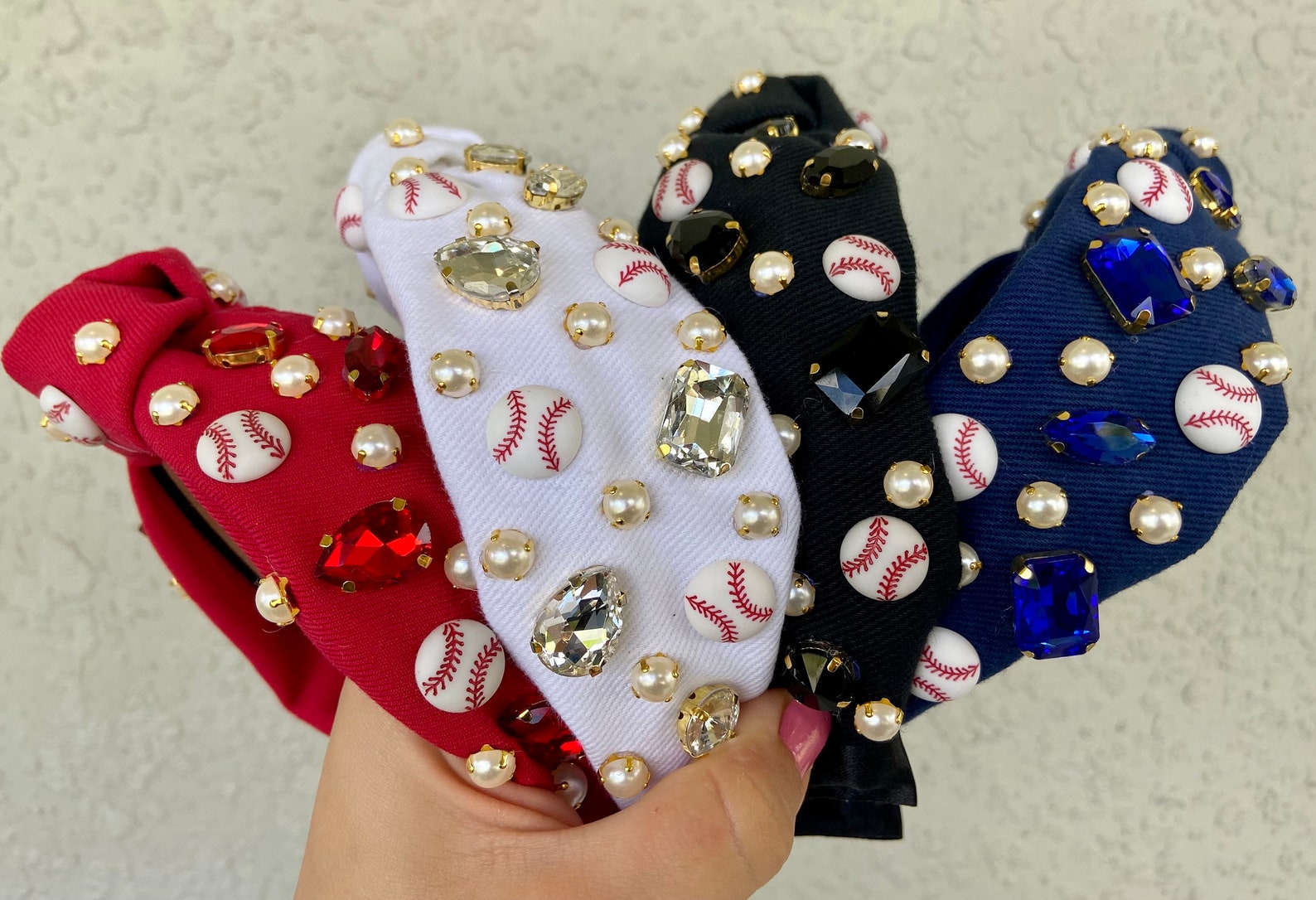 Baseball Red White Blue Black Embellished Knotted Headband - Etsy