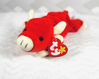 Ty Beanie Baby Snort the Bull Plush Toy rare 4002 Date of Birth 5/15 ...