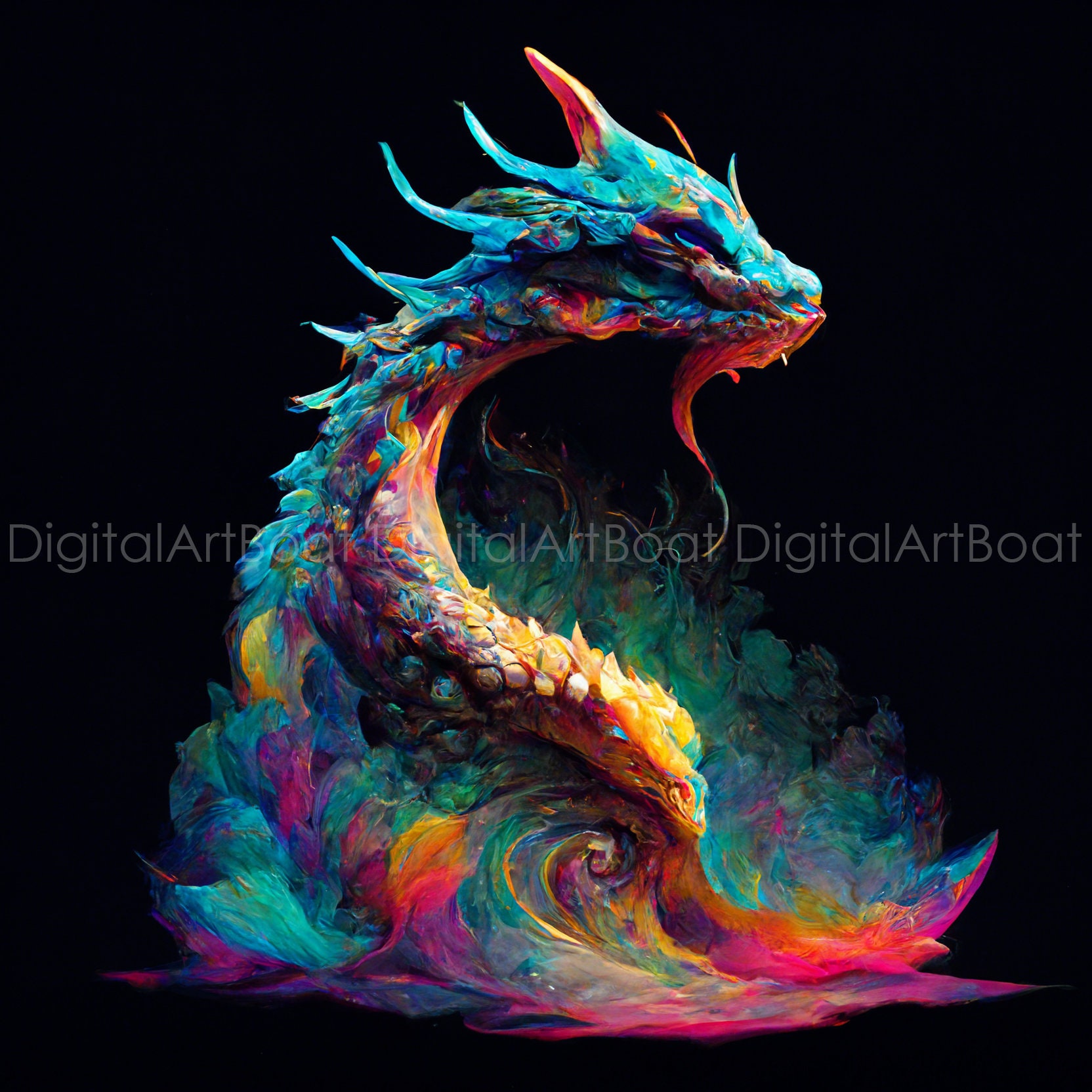 Rainbow Dragon on Black Background 4 / Digital Download - Etsy