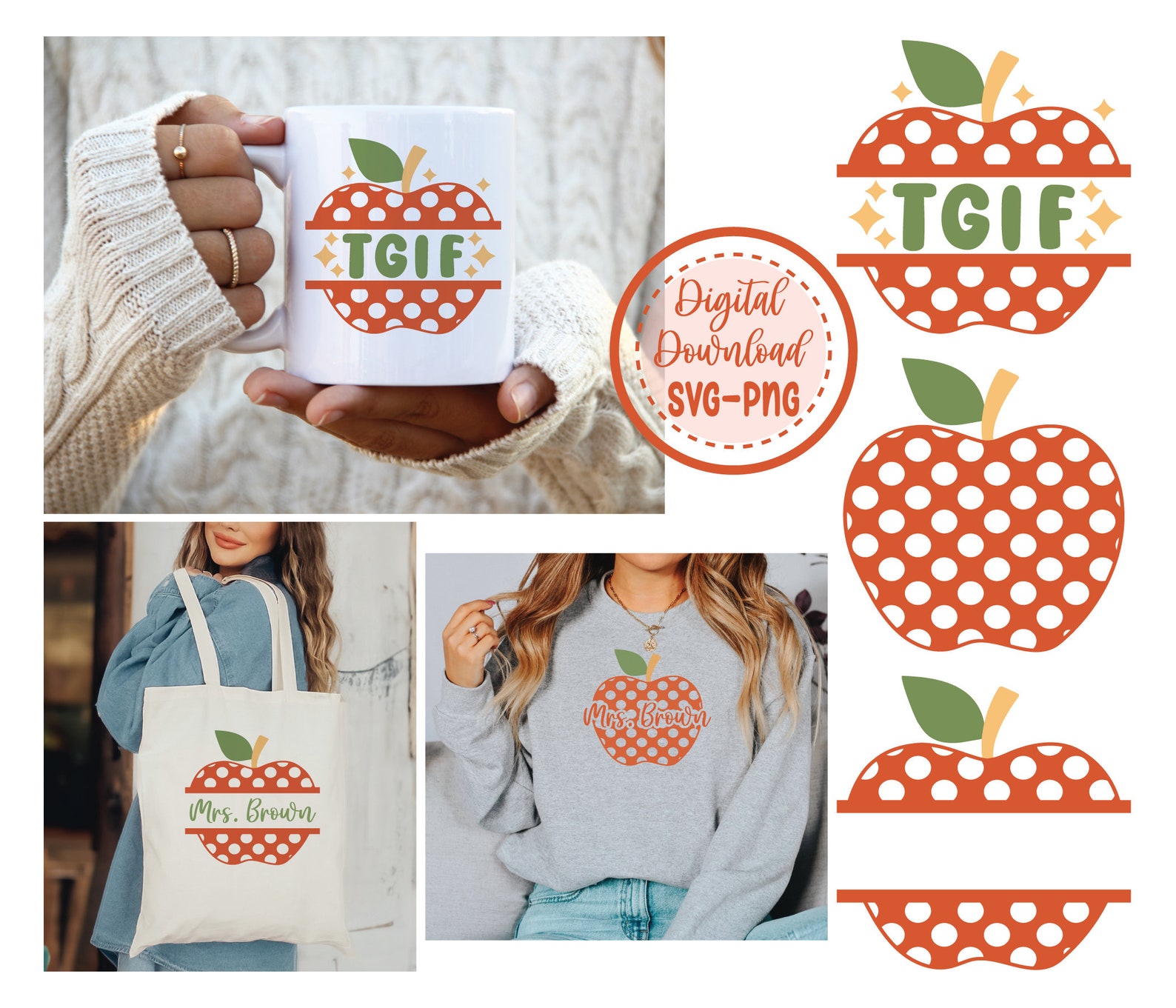 Tgif Polka Dot Apple Svg | Tgif Svg Teacher | Teacher Split Monogram ...