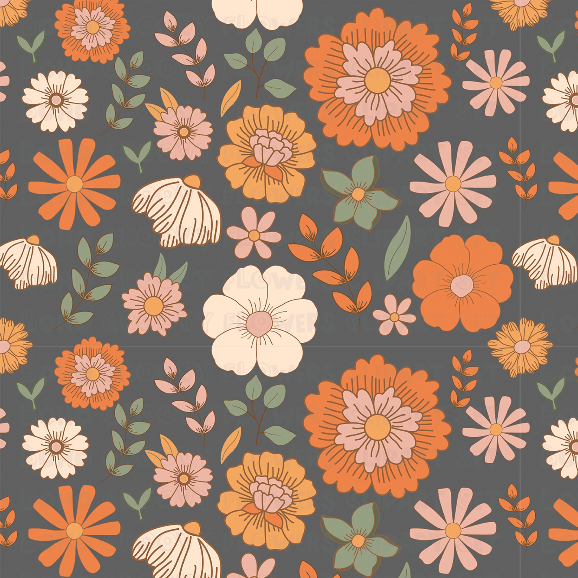 Groovy Boho Flowers Clipart Bundle, Boho Flowers Clipart SVG, Boho ...