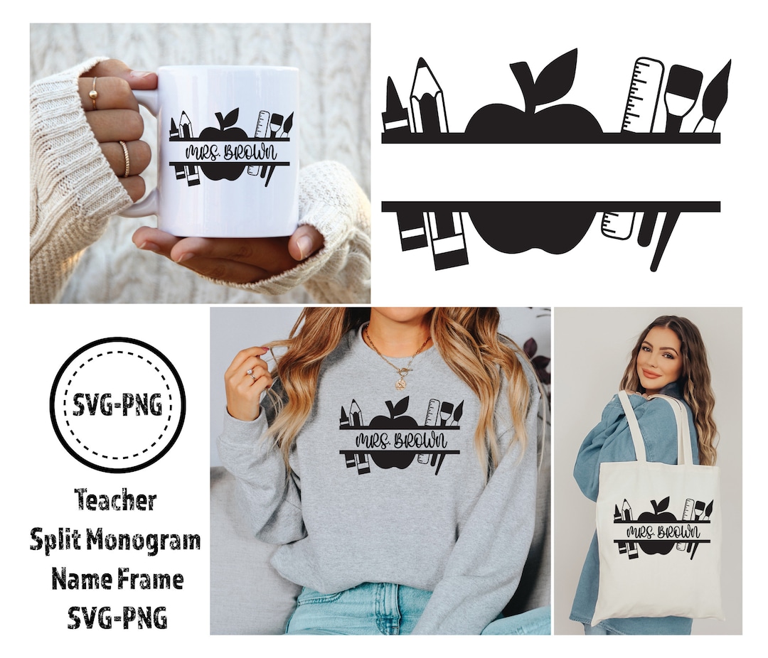 Teacher Svg | Teacher Split Monogram Svg | Back to School Svg | Apple ...
