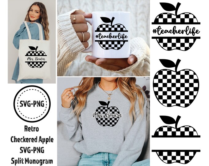 Checkered Apple Svg | Apple Split Monogram SVG | Teacher Life Svg ...