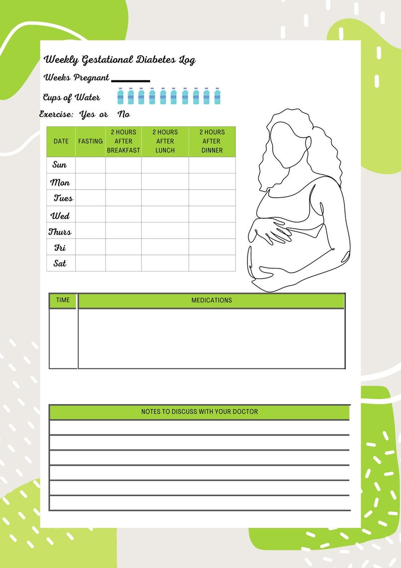 Weekly Gestational Diabetes Blood Sugar Log - Etsy