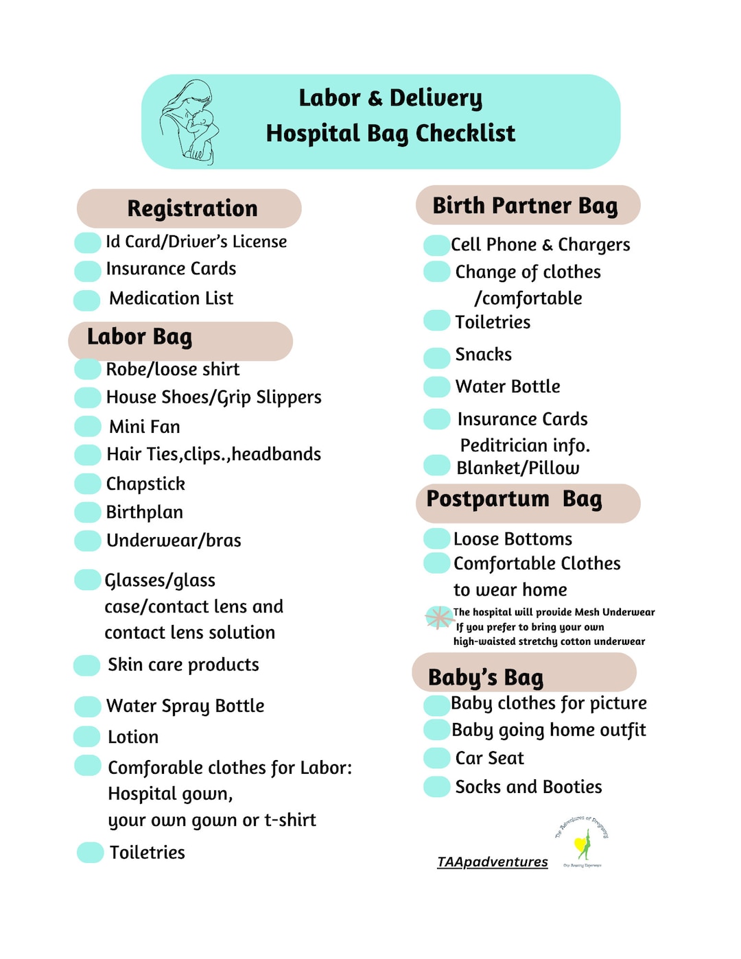 Hospital Labor and Delivery Bag Checklist, 8x 10 Checklist, Easy to Use ...