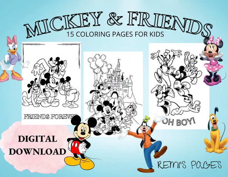 Mickey & Friends Coloring Pages: 15 Kids Designs (digital Download) - Etsy