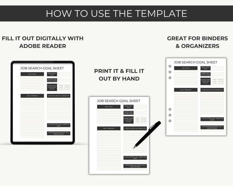 Job Search Goal Sheet - Etsy