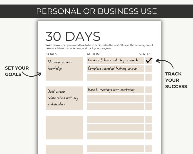 30 60 90 Day Plan Template - Etsy