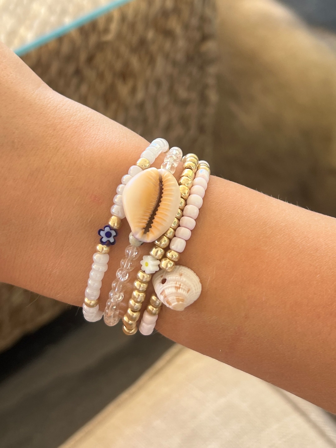 Beaded Coastal Shell Bracelets, 4 Stack, Custom - Etsy