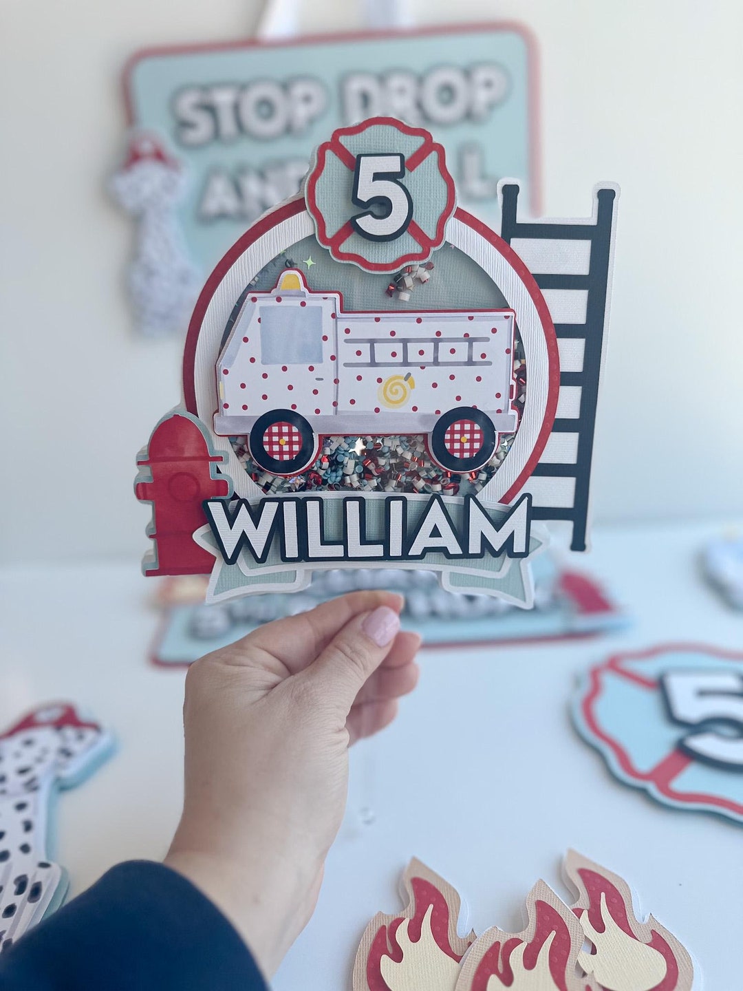 Firetruck Cake Topper, Fire Truck Theme Birthday, Watercolor Fire Truck ...