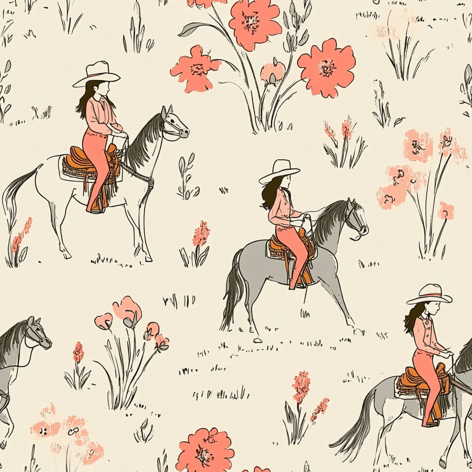 Vintage Western Cowgirl Peel and Stick Wallpaper, Removable Desert ...