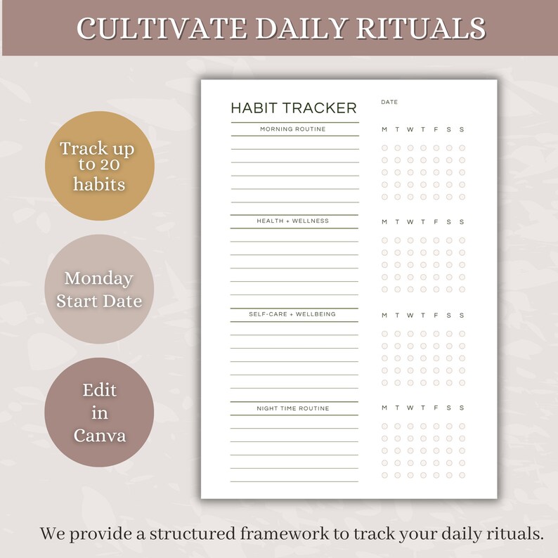 Daily Habit Tracker for Self-care, Productivity, Health, Morning and ...