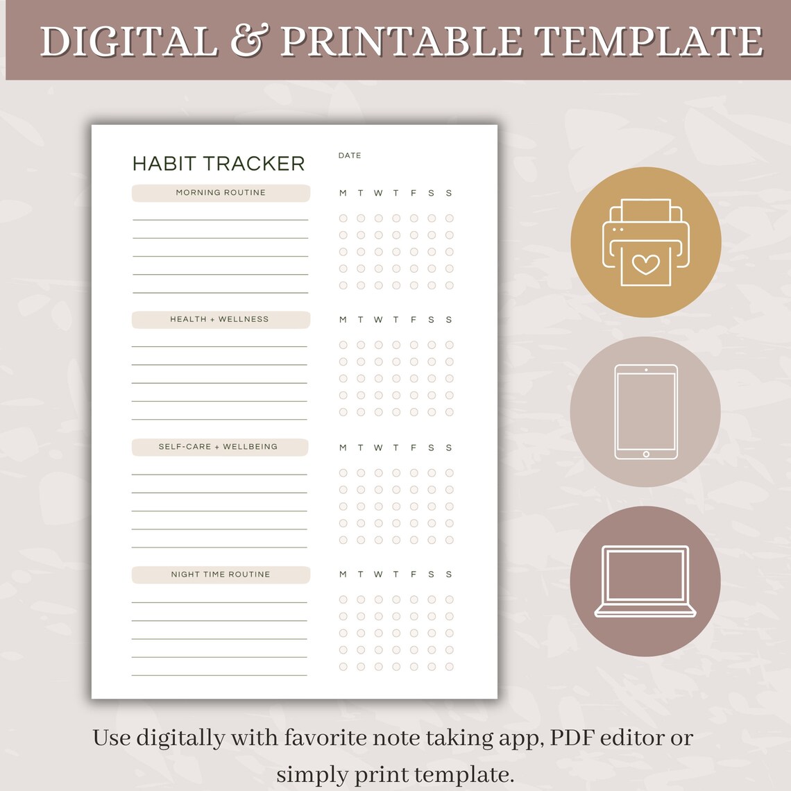 Daily Habit Tracker for Self-care, Productivity, Health, Morning and ...