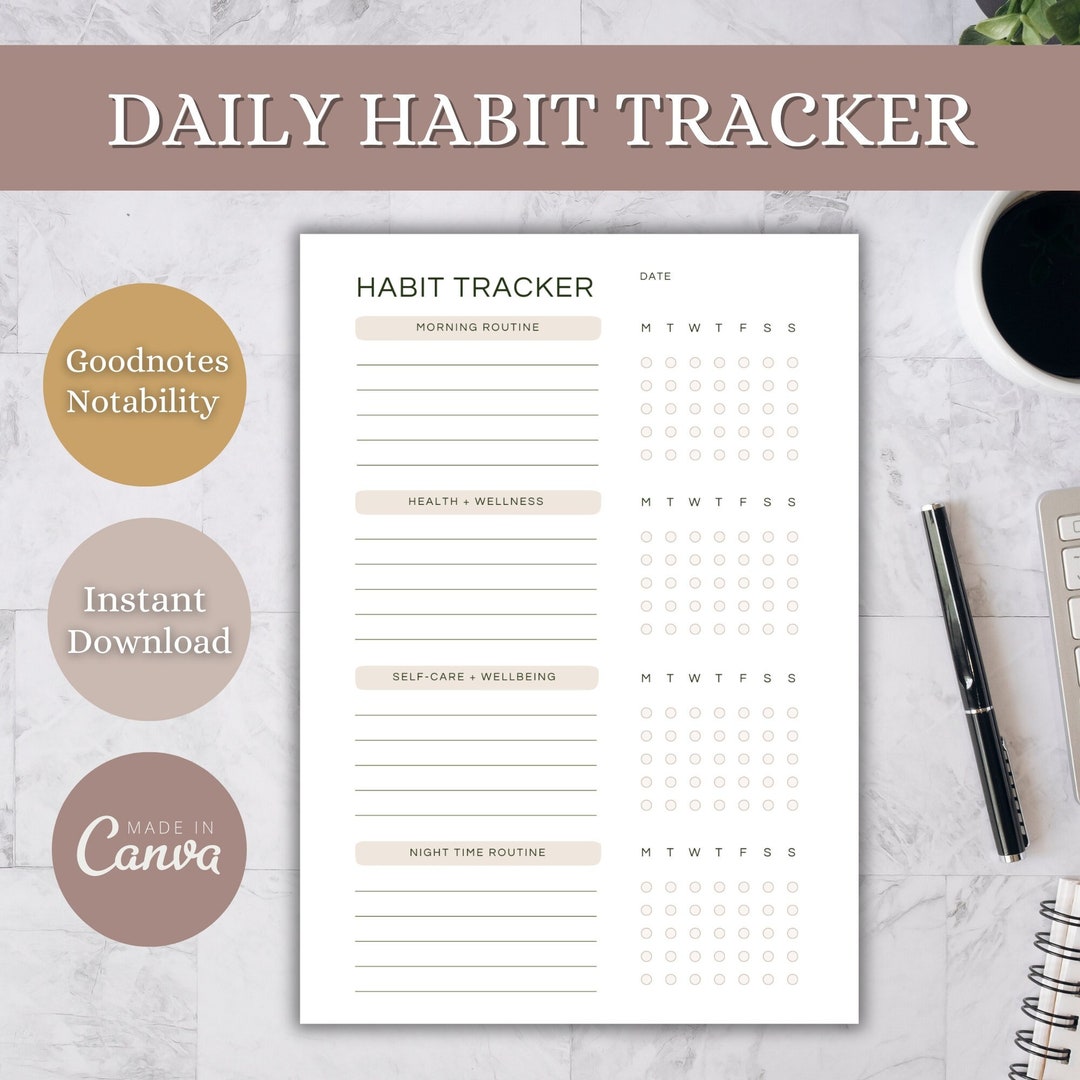 Daily Habit Tracker for Self-care, Productivity, Health, Morning and ...
