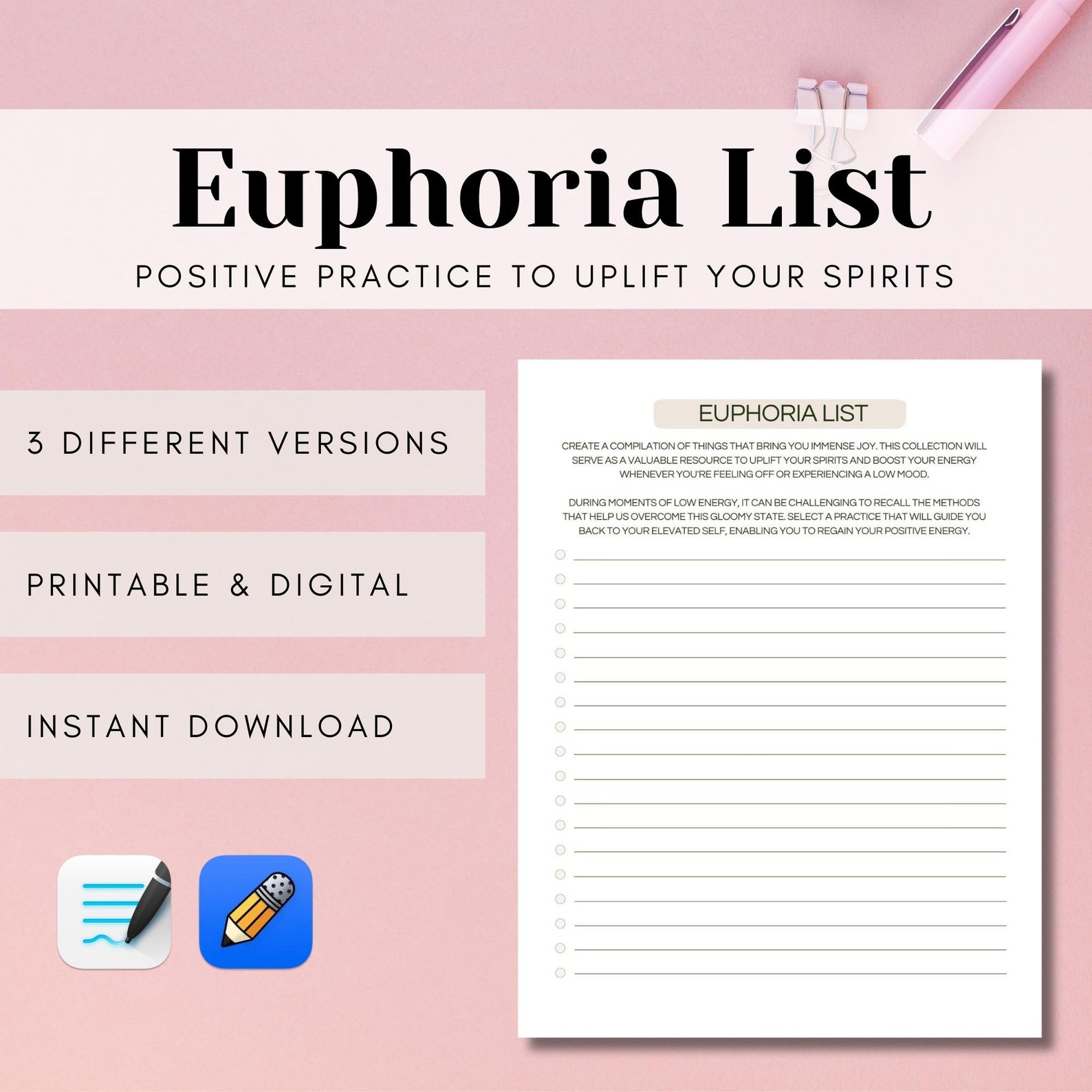 Euphoria List a Positive Practice to Uplift Your Spirits for - Etsy