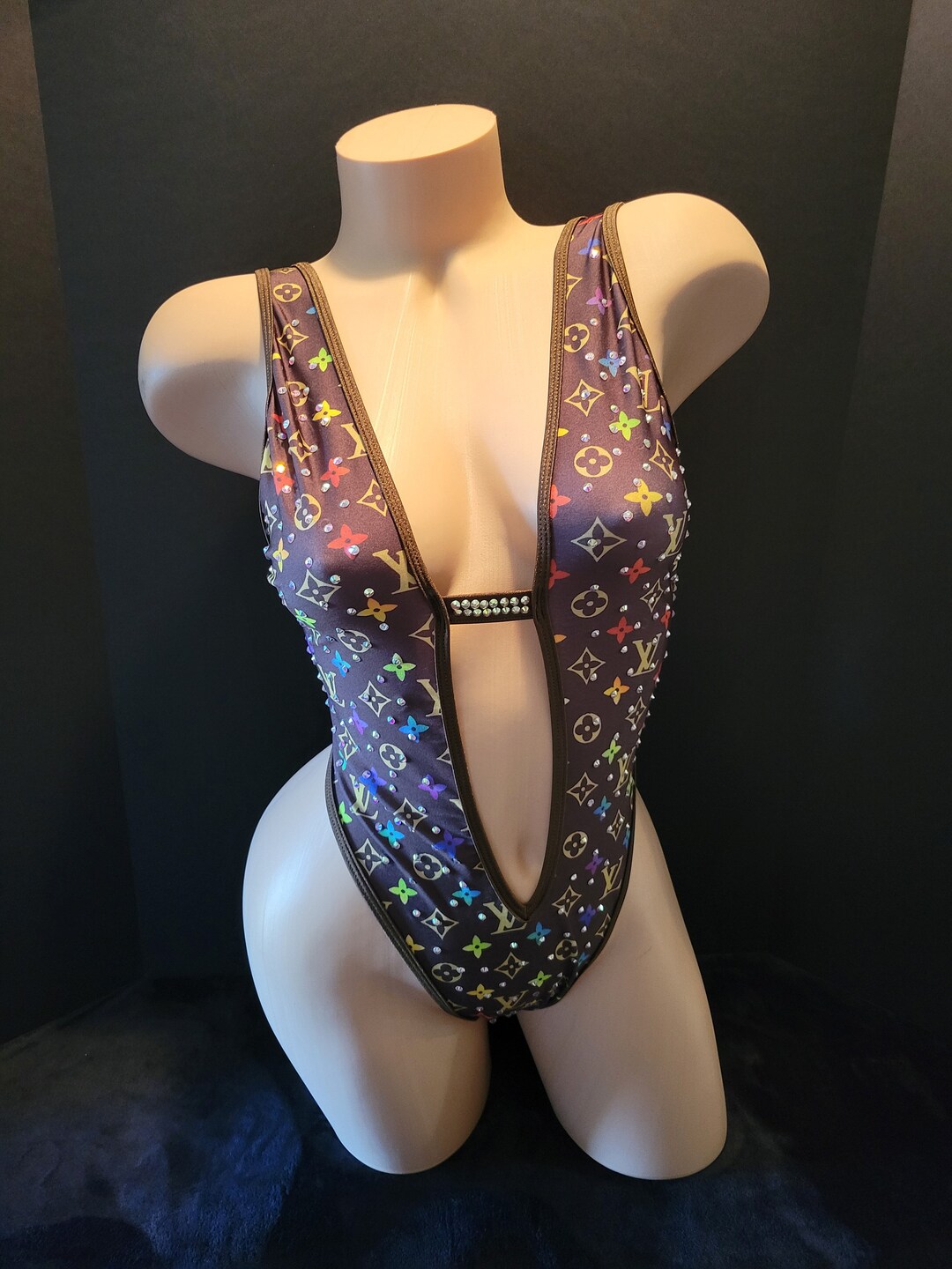 Sexy Exotic Stripper Adult Entertainer Dancewear Print Inspired One Piece Monokini Wstones For
