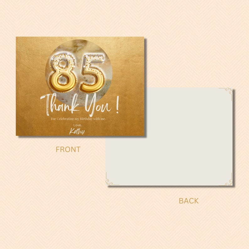 Thank You Card 85th Birthday Thank You Gold Beige Glam - Etsy