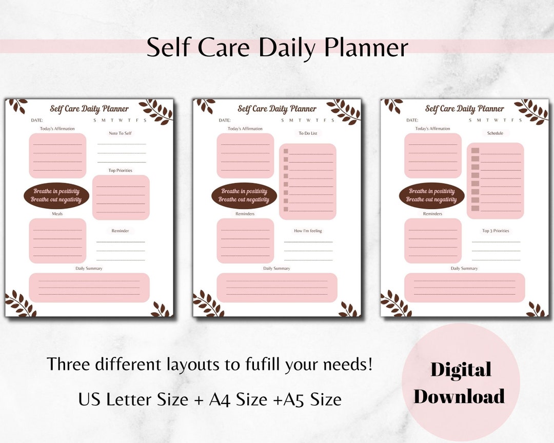 Self Care Daily Planner Printable, Affirmation & Quote Daily Planner ...