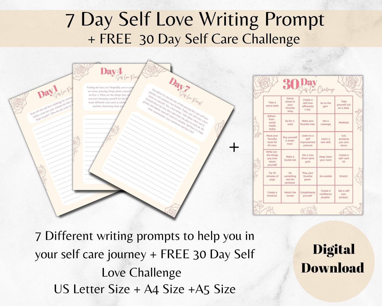 7 Self Love Writing Prompts, Self Care Worksheet Planner Printable ...