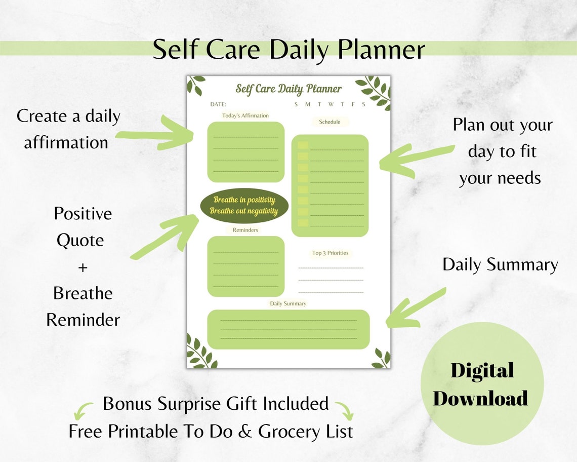 Self Care Daily Planner Printable, Affirmation & Quote Daily Planner ...