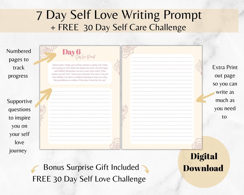 7 Self Love Writing Prompts, Self Care Worksheet Planner Printable ...