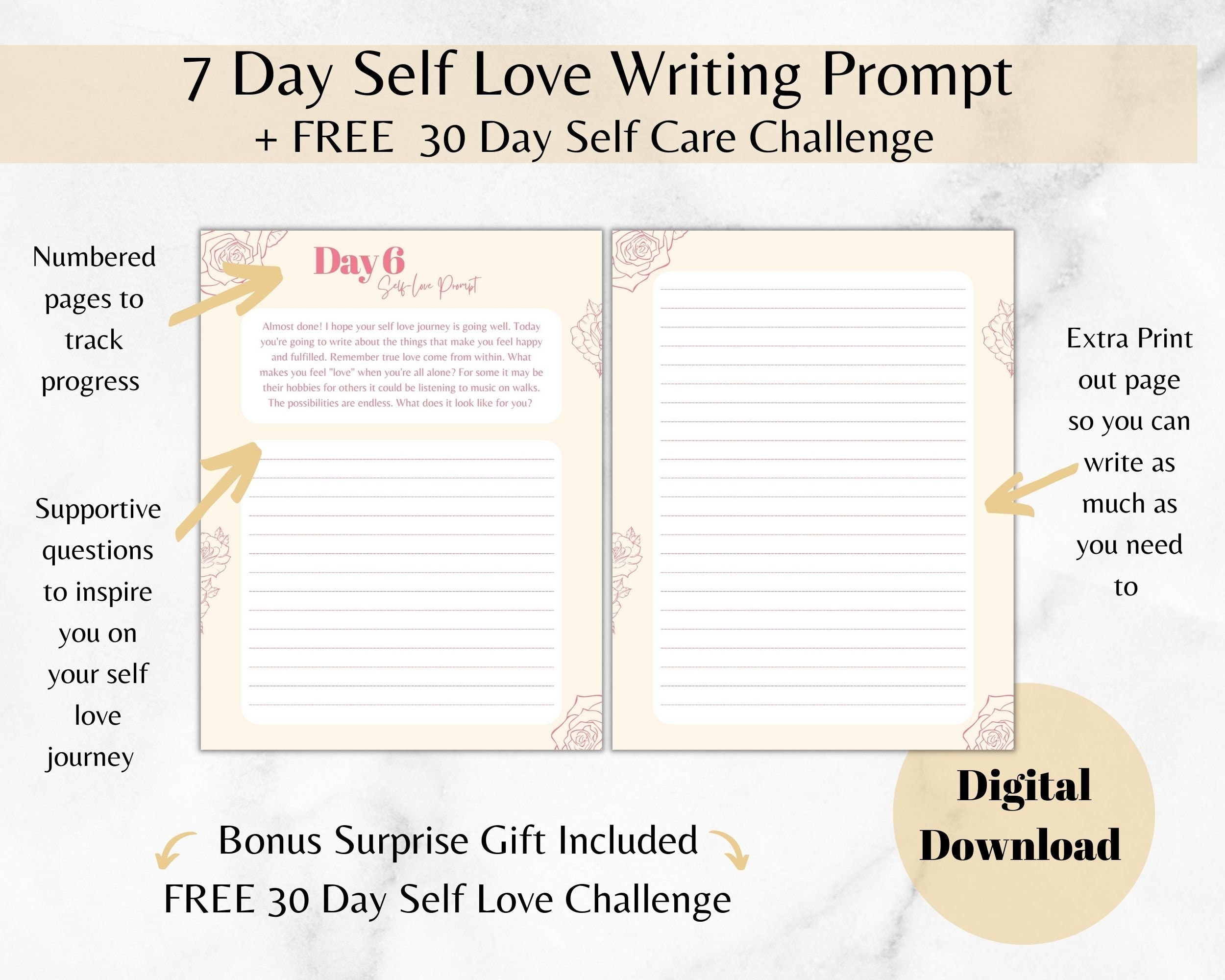 7 Self Love Writing Prompts, Self Care Worksheet Planner Printable ...