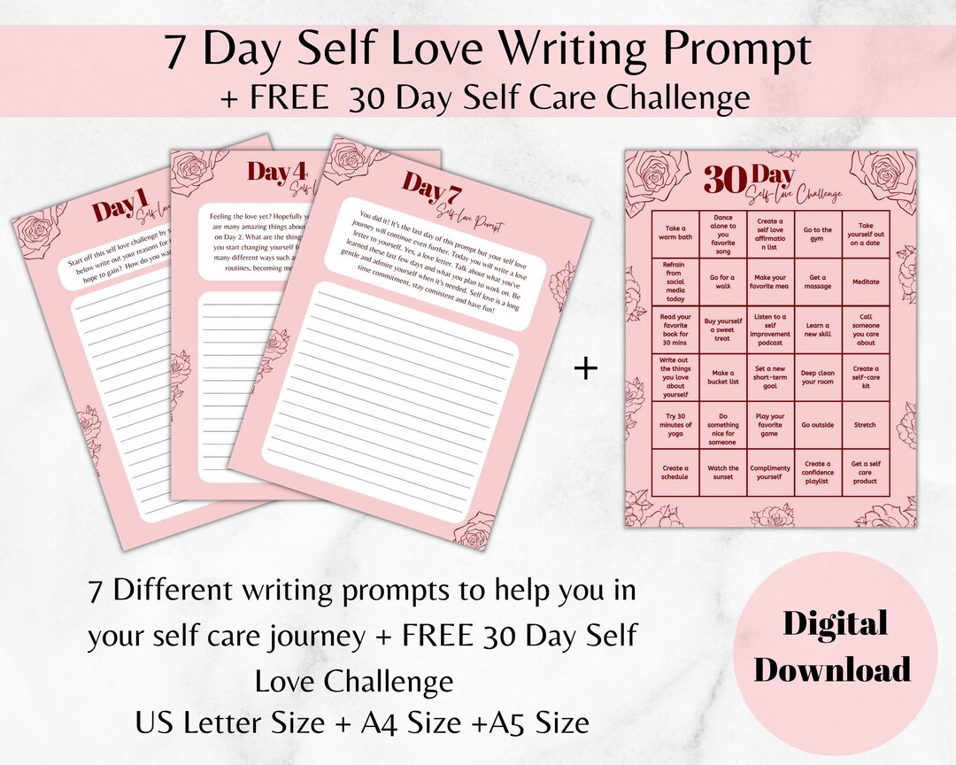 7 Self Love Writing Prompts, Self Care Worksheet Planner Printable ...