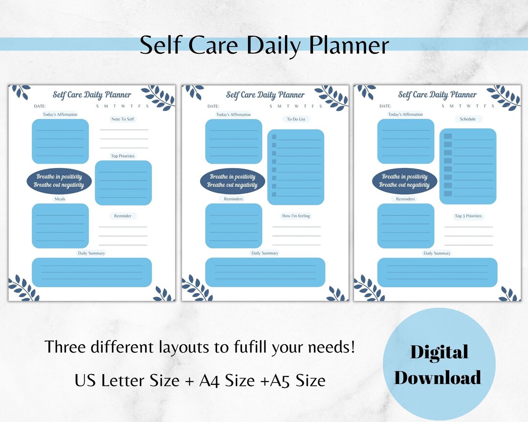 Self Care Daily Planner Printable, Affirmation & Quote Daily Planner ...