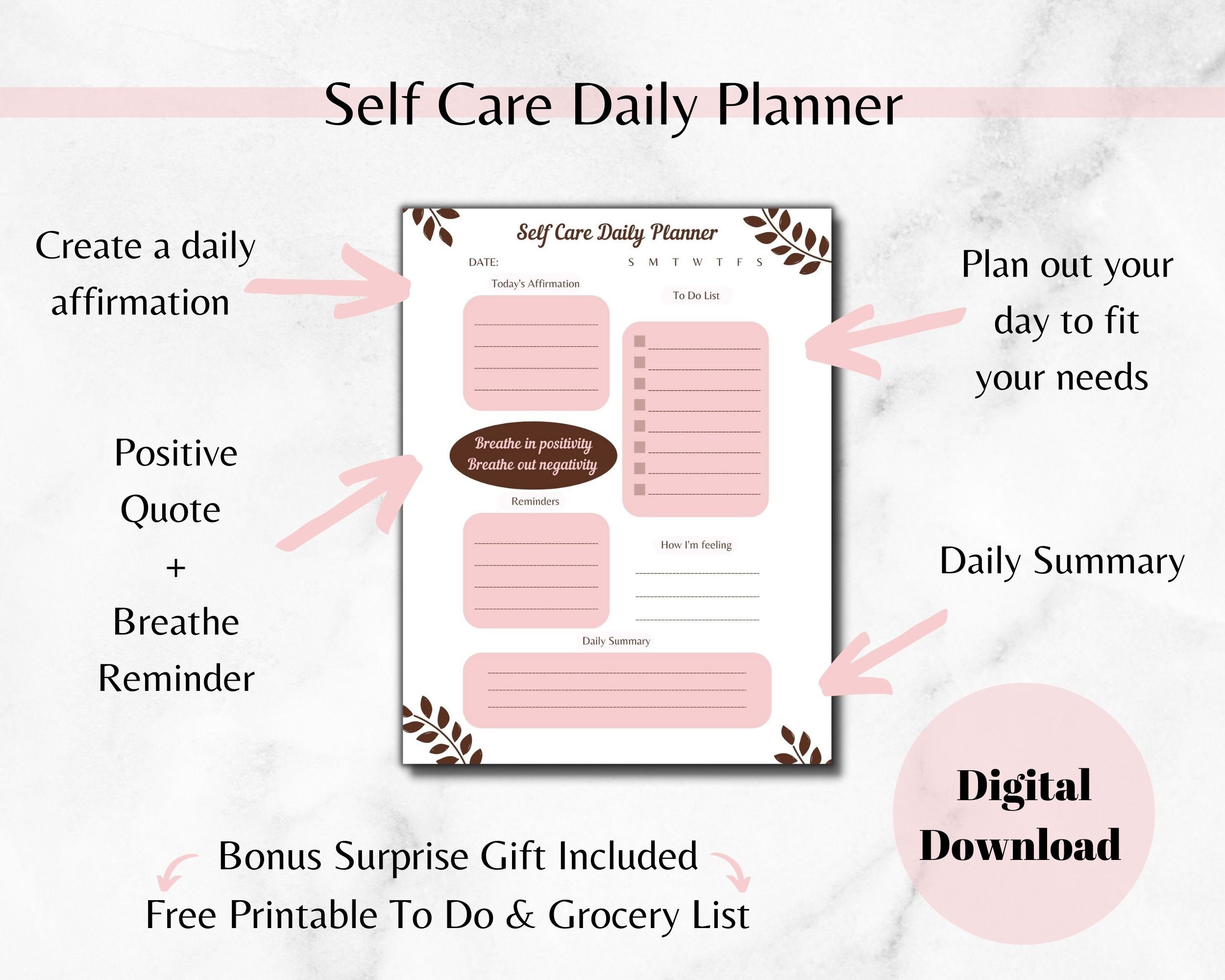 Self Care Daily Planner Printable, Affirmation & Quote Daily Planner ...
