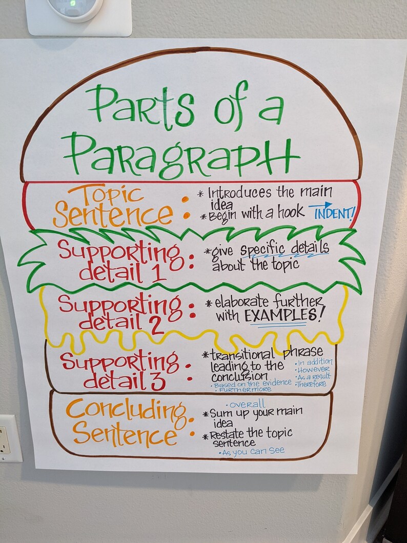 LAMINATED Parts of a Paragraph Anchor Chart - Etsy