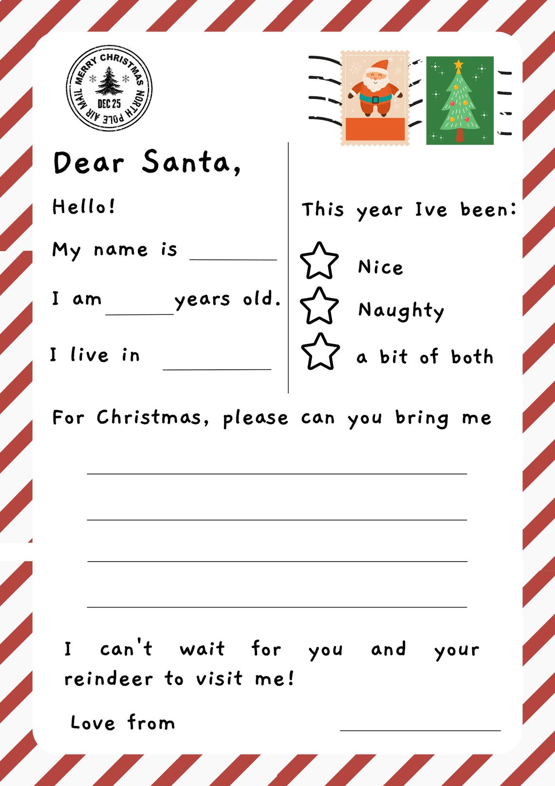 Letter to Santa | Dear Santa | Printable Letter to Santa | Christmas ...