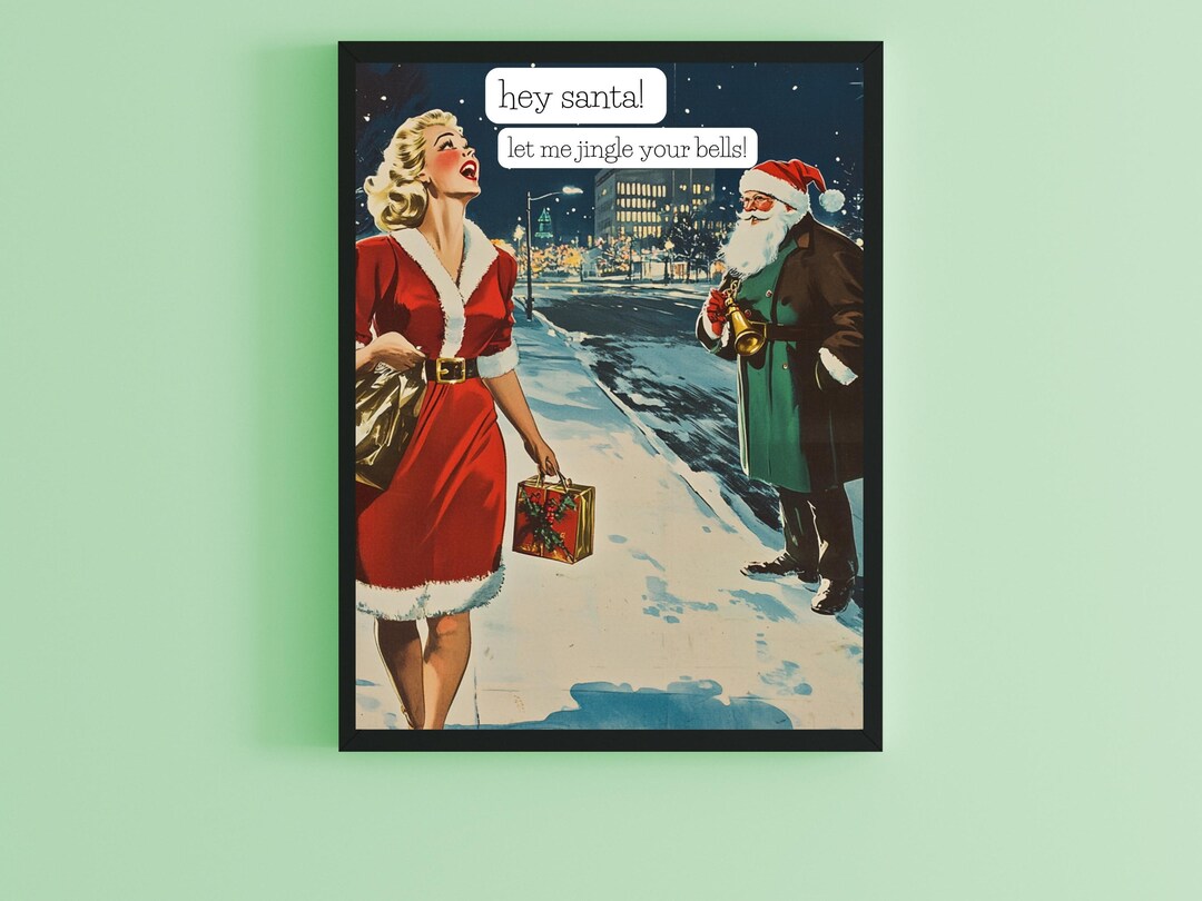 Flirting With Santa Retro Christmas Print, 1950s Holiday Humor (digital ...